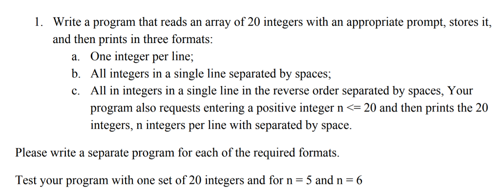 Solved Write a program that reads an array of 20 integers | Chegg.com