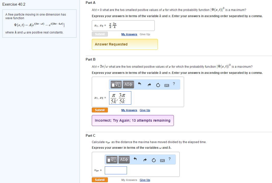Solved A free particle moving in one dimension has wave | Chegg.com