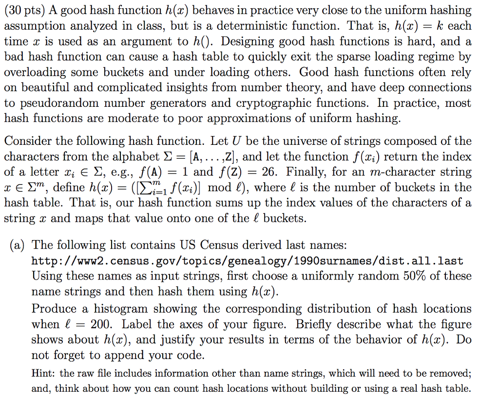 (30 pts) A good hash function h(x) behaves in | Chegg.com
