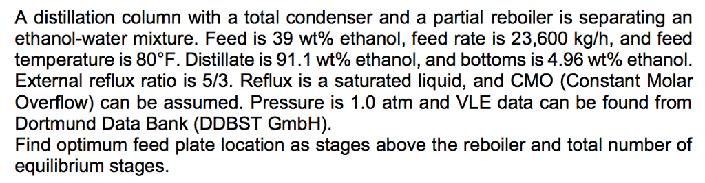 A distillation column with a total condenser and a | Chegg.com