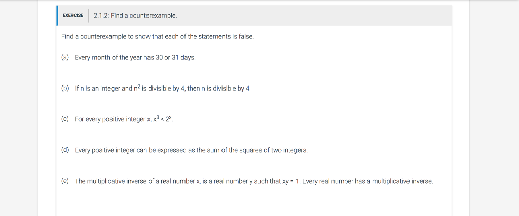 Solved EXERCISE 2.1.2: Find a counterexample Find a | Chegg.com
