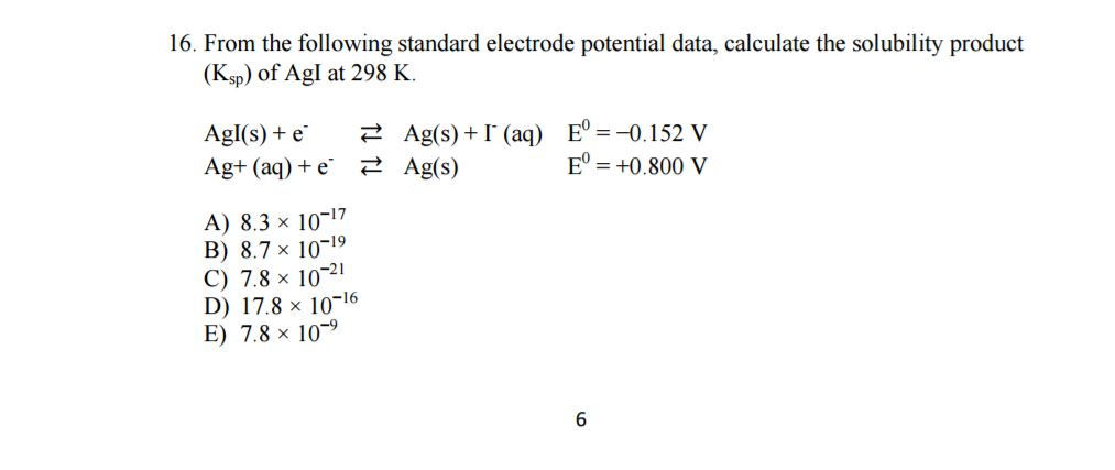 Solved From the following standard electrode potential data, | Chegg.com