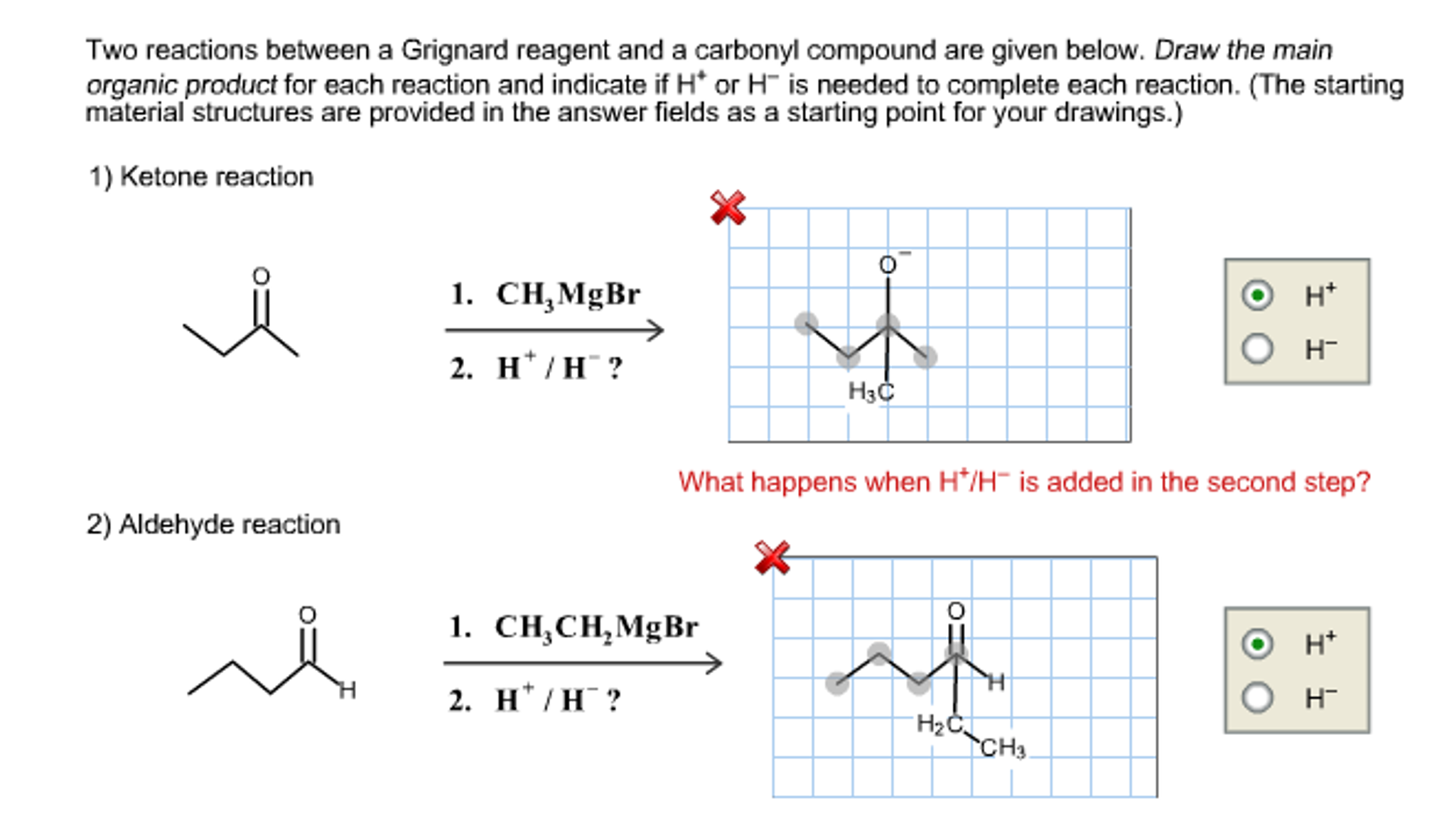 Solved Two reactions between a Grignard reagent and a | Chegg.com