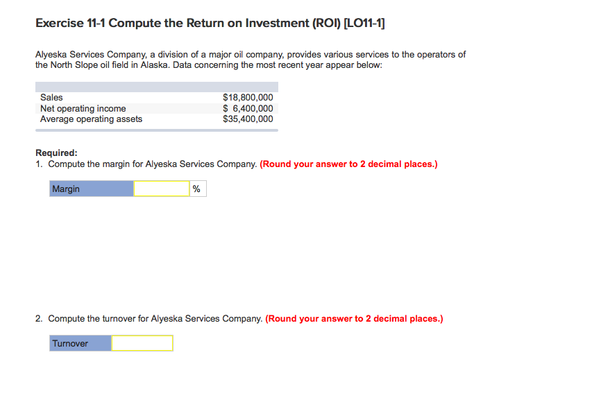 Solved Exercise 11-1 Compute the Return on Investment (ROI) | Chegg.com
