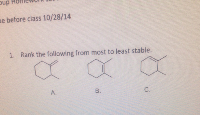Solved 1. Rank the following from most to least stable. | Chegg.com