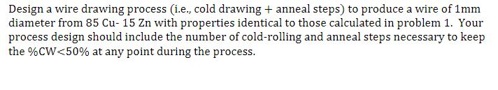 Design a wire drawing process (ie., cold drawing + | Chegg.com