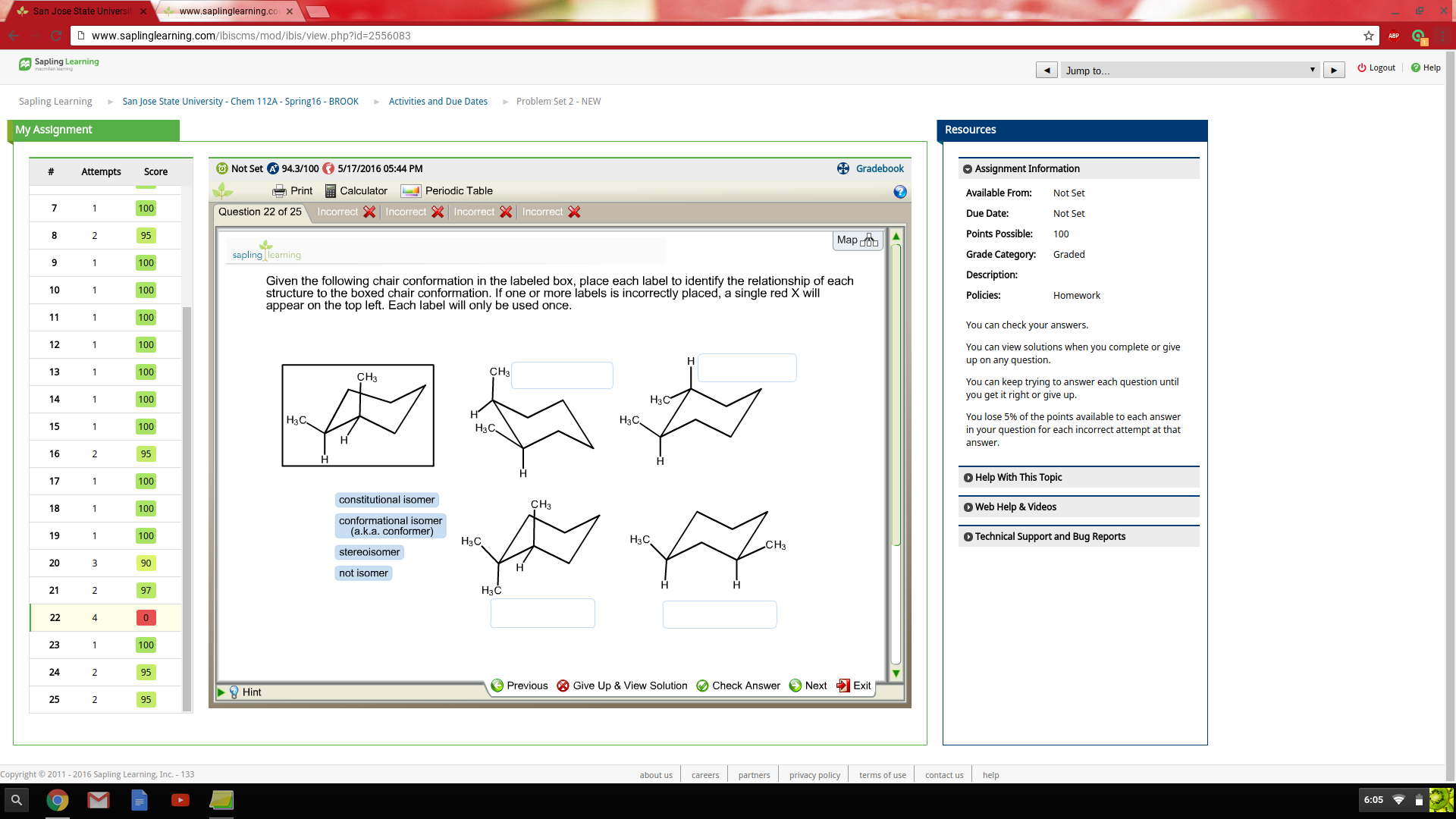 Solved Given the following chair conformation in the labeled | Chegg.com