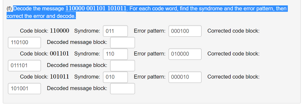 Decode the message 110000 001101 101011. For each | Chegg.com