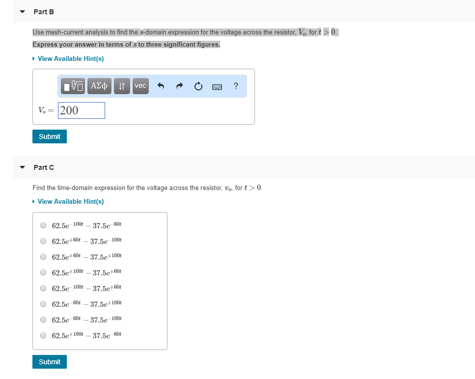 Solved Part A For the circuit shown, construct an s-domain | Chegg.com