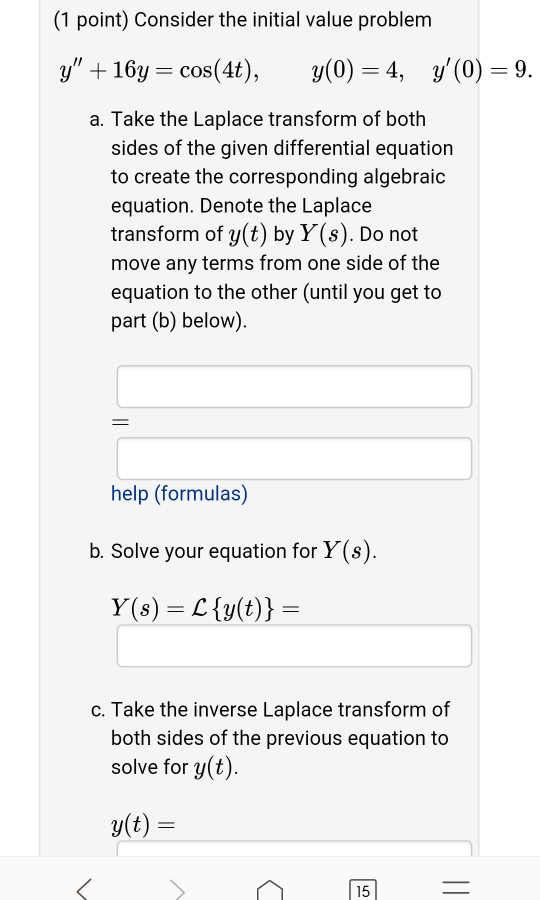 Solved (1 point) Consider the initial value problem " 16y | Chegg.com