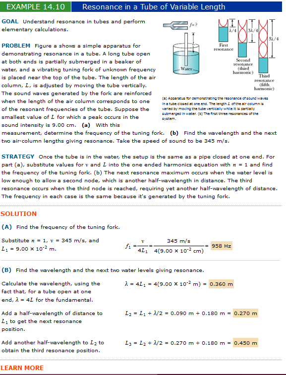 Solved Resonance in a Tube of Variable Length EXAMPLE 14.10 | Chegg.com