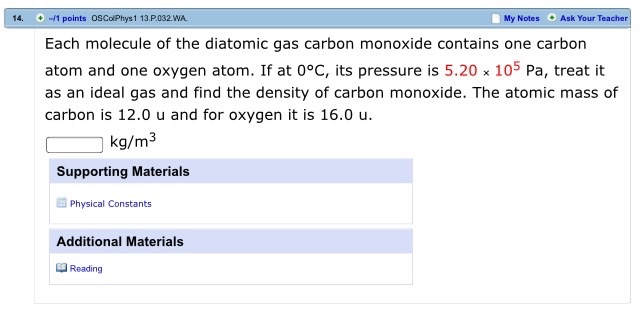 Solved Each molecule of the diatomic gas carbon monoxide | Chegg.com