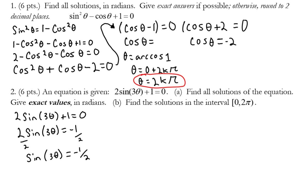 Solved 1. (6 pts.) Find all solutions, in radians. Give | Chegg.com