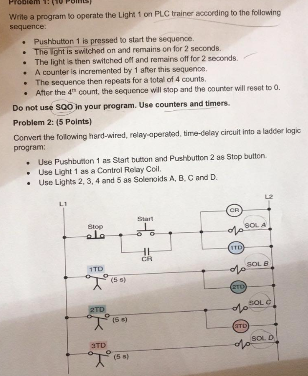 Solved Write a program to operate the Light 1 on PLC trainer | Chegg.com