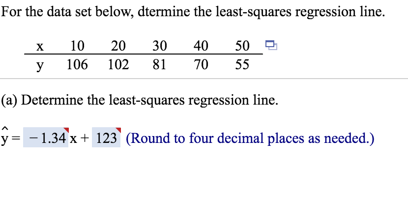 Solved For the data set below, determine the least-squares | Chegg.com