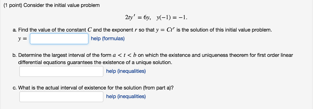 Solved Consider the initial value problem 2ty' = 6y, y(-1) = | Chegg.com