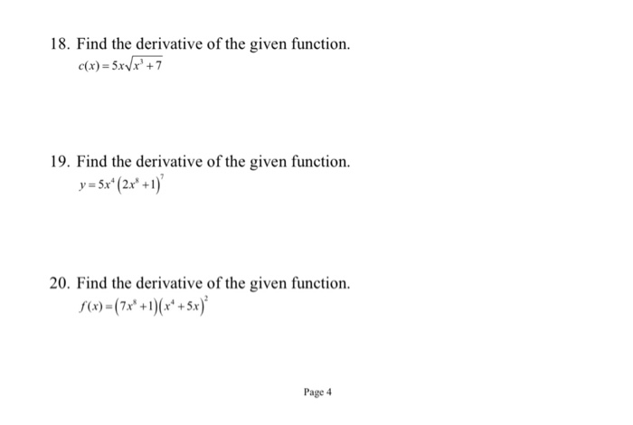Solved Find the derivative of the given function. c(x) =5x | Chegg.com