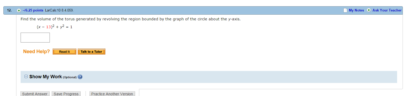 Solved Find the volume of the torus generated by revolving | Chegg.com