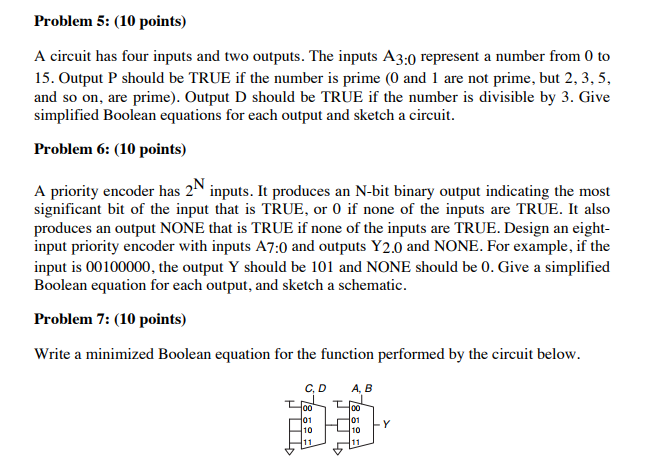 Solved Problem 5: (10 points) A circuit has four inputs and | Chegg.com