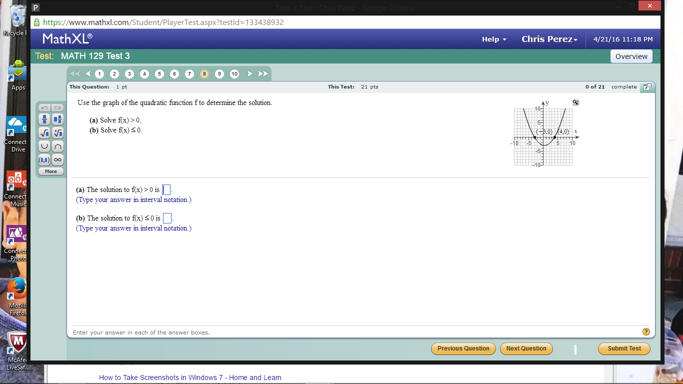 Solved Use The Graph Of The Quadratic Function F To