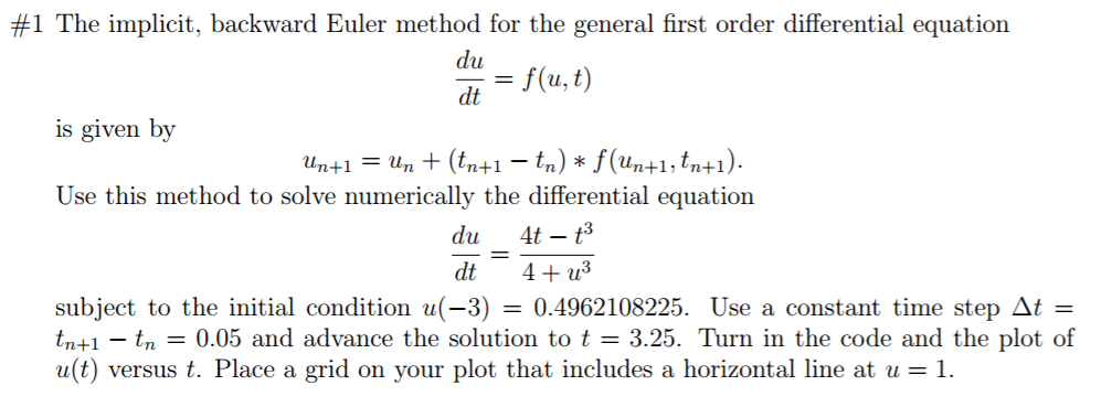 Solved The implicit, backward Euler method for the general | Chegg.com