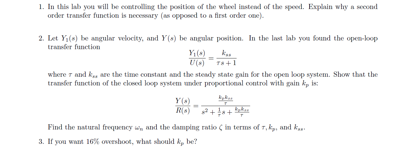 Solved In this lab you will be controlling the position of | Chegg.com