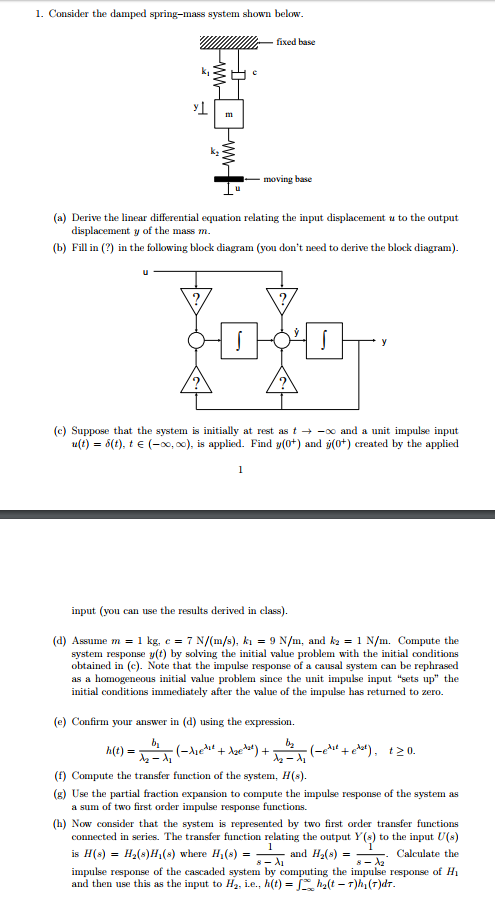 Solved 1 Consider The Damped Spring Mass System Shown