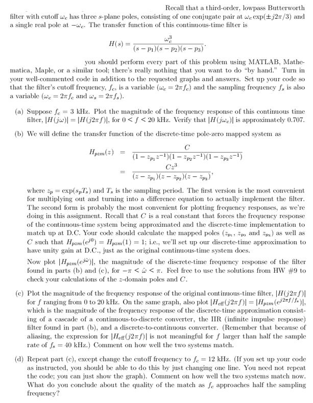 Recall that a third-order, low pass Butterworth | Chegg.com