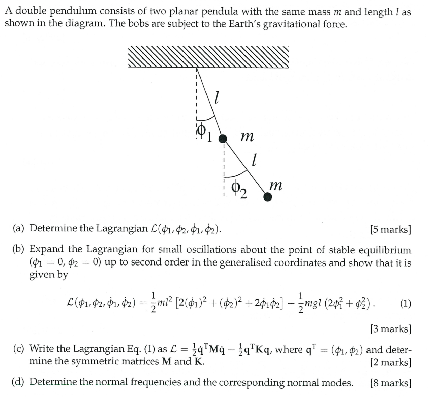 Solved A double pendulum consists of two planar pendula with | Chegg.com