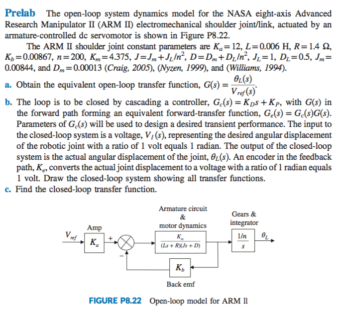 Solved Prelab The open-loop system dynamics model for the | Chegg.com