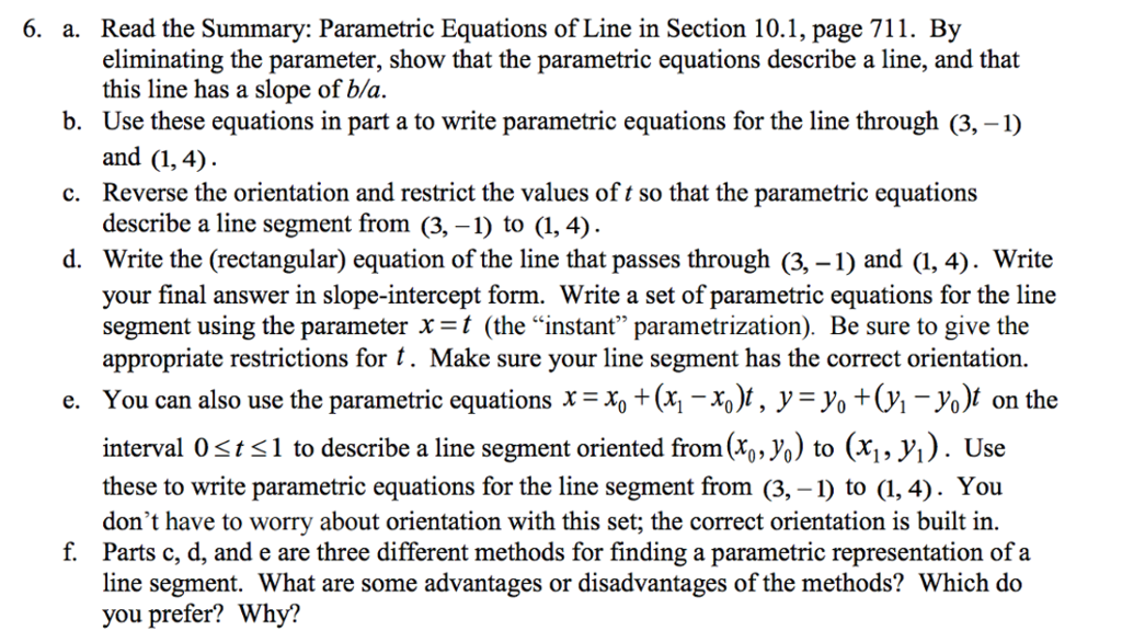 Solved 6. a. Read the Summary: Parametric Equations of Line | Chegg.com