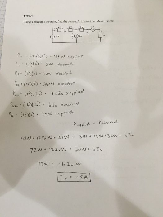 Solved Using Tellegen's theorem, find the current I in the | Chegg.com
