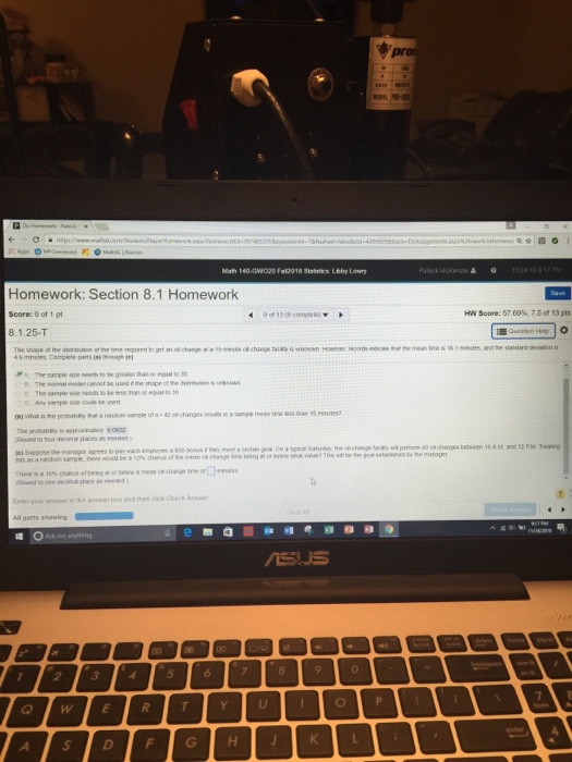 Mah 140 GWO20 Fa 2016 Libby Lowry Homework: Section | Chegg.com
