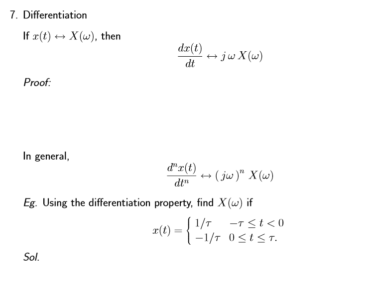 Solved Differentiation If x(t) doubleheadarrow X(omega), | Chegg.com