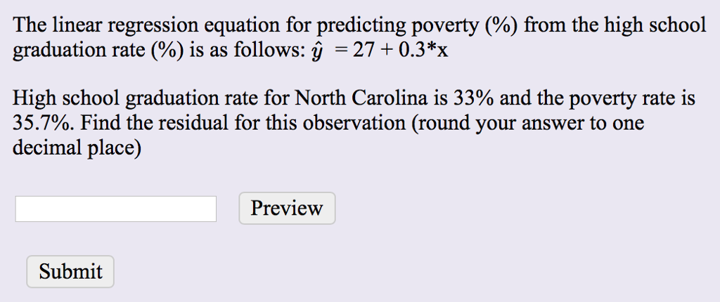 Solved The linear regression equation for predicting poverty | Chegg.com