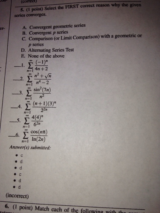 Solved 5. (1 point) Select the FIRST correct reason why the | Chegg.com