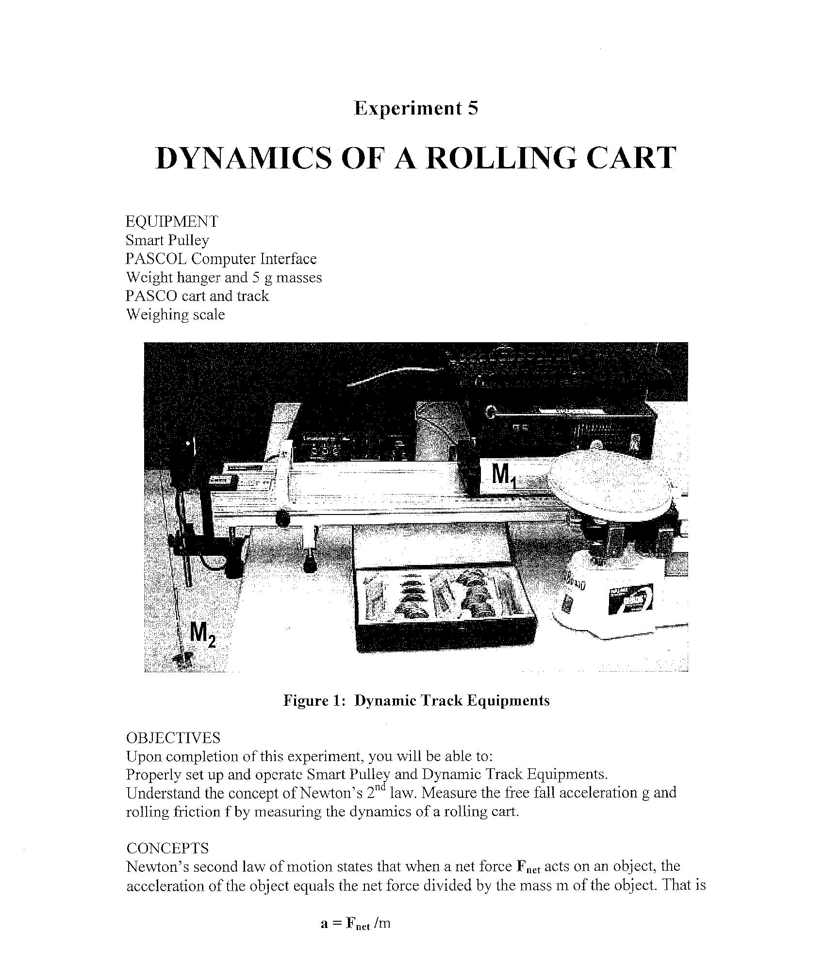 Solved PRE-LAB FORM DYNAMICS OF A ROLLING CART A cart (mass | Chegg.com