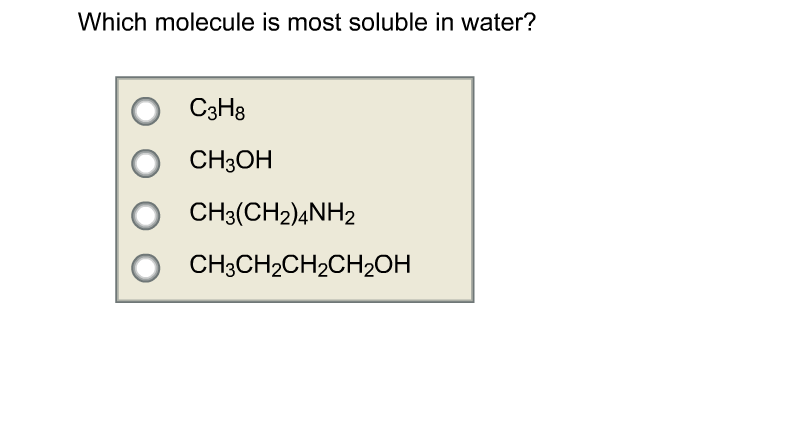 Solved Which molecule is most soluble in water? C_3H_8 | Chegg.com