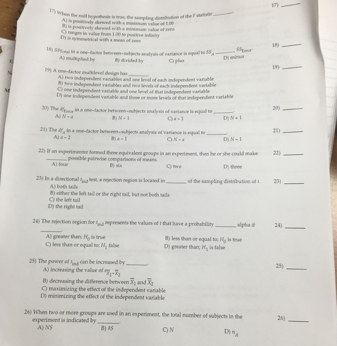 Solved When the null hypothesis is true, the sampling | Chegg.com