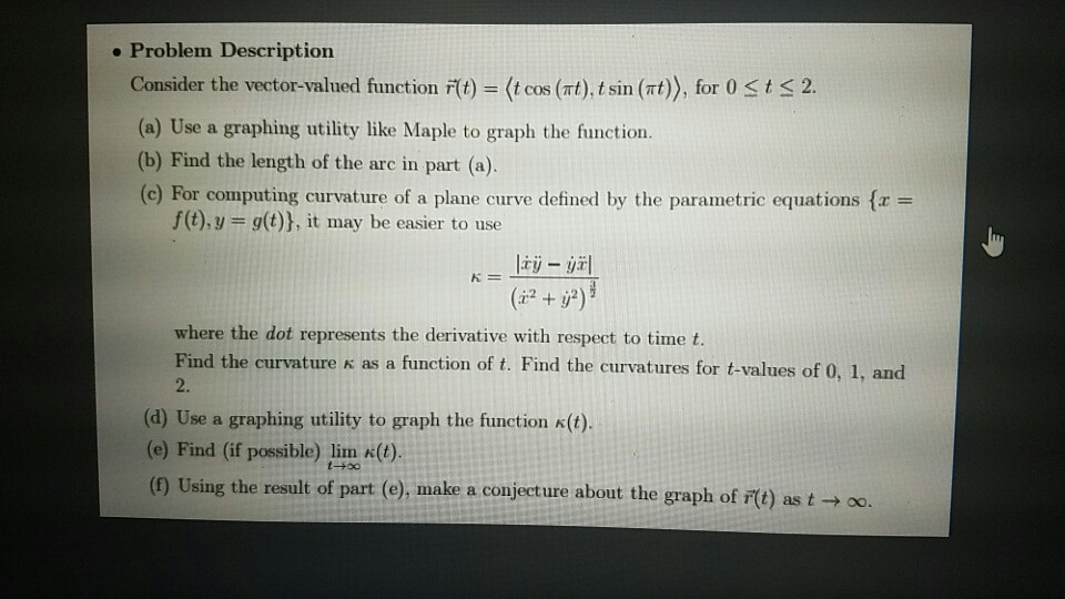Solved . Problem Description Consider the vector-valued | Chegg.com