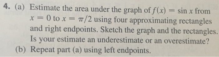 Solved estimate the area under the graph f(x)=sinx from x=0 | Chegg.com