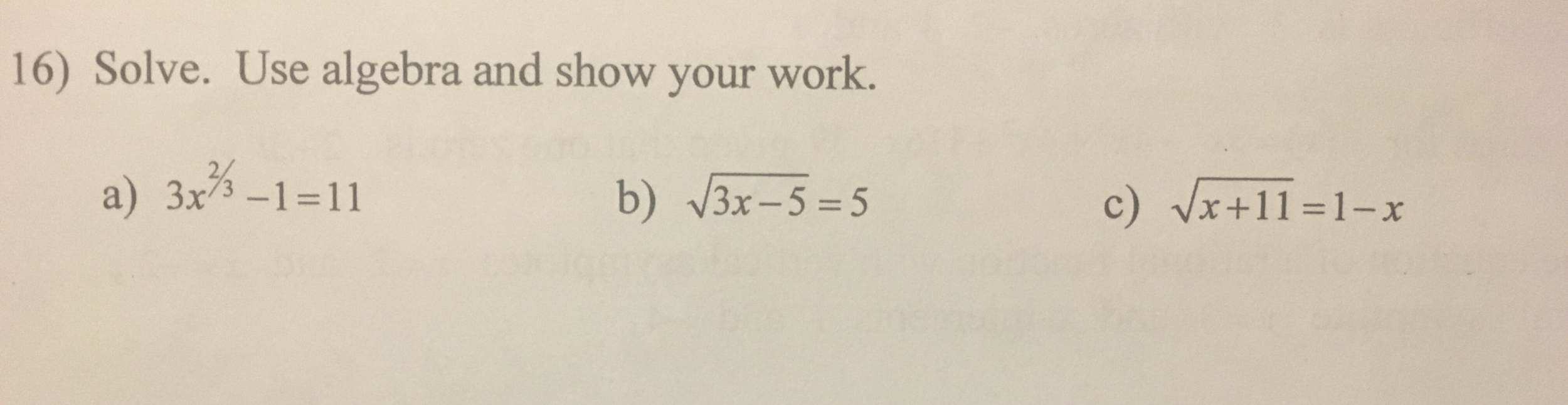 Solved Solve. Use algebra and show your work. 3x^-1 = 11 | Chegg.com