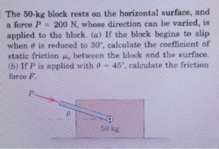 Solved The 50 ?kg block rests on the horizontal surface, and | Chegg.com