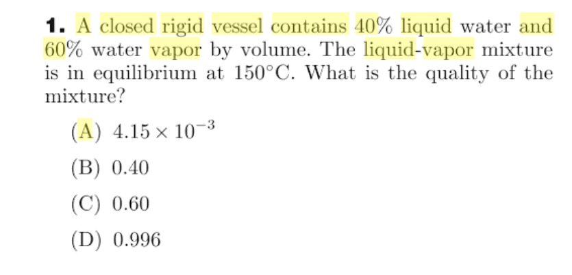 Solved A closed rigid vessel contains 40 percentage liquid | Chegg.com