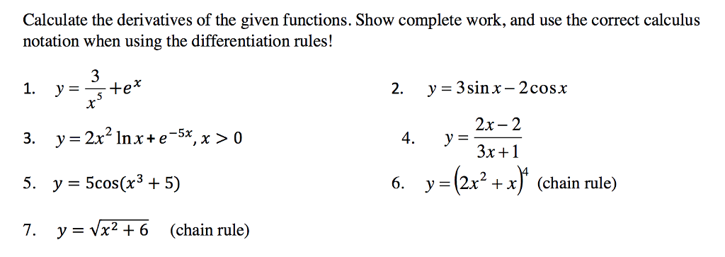 Solved Calculate the derivatives of the given functions. | Chegg.com