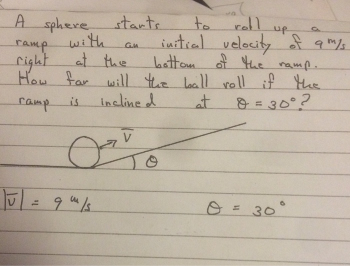 Solved A sphere starts to roll up a ramp with an initial | Chegg.com