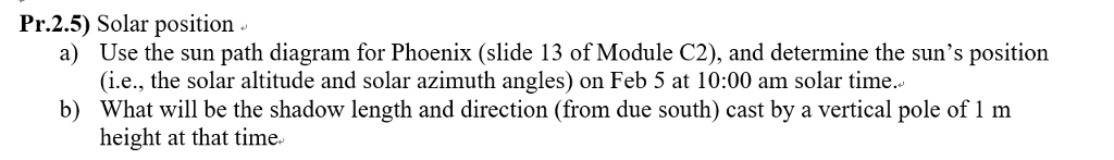 Solved Solar position. Use the sun path diagram for Phoenix | Chegg.com