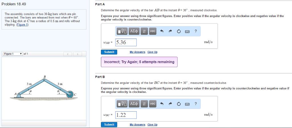 Solved The assembly consists of two 30-kg bars which are pin | Chegg.com