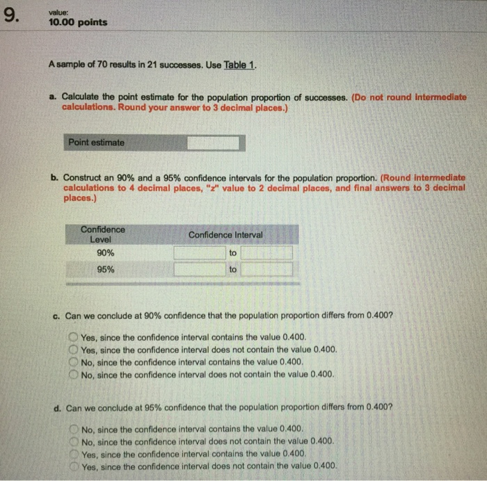 Solved Calculate the point estimate for the population | Chegg.com