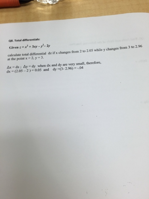 Solved Given z=x^2+3xy-y^2-2y calculate total differential | Chegg.com